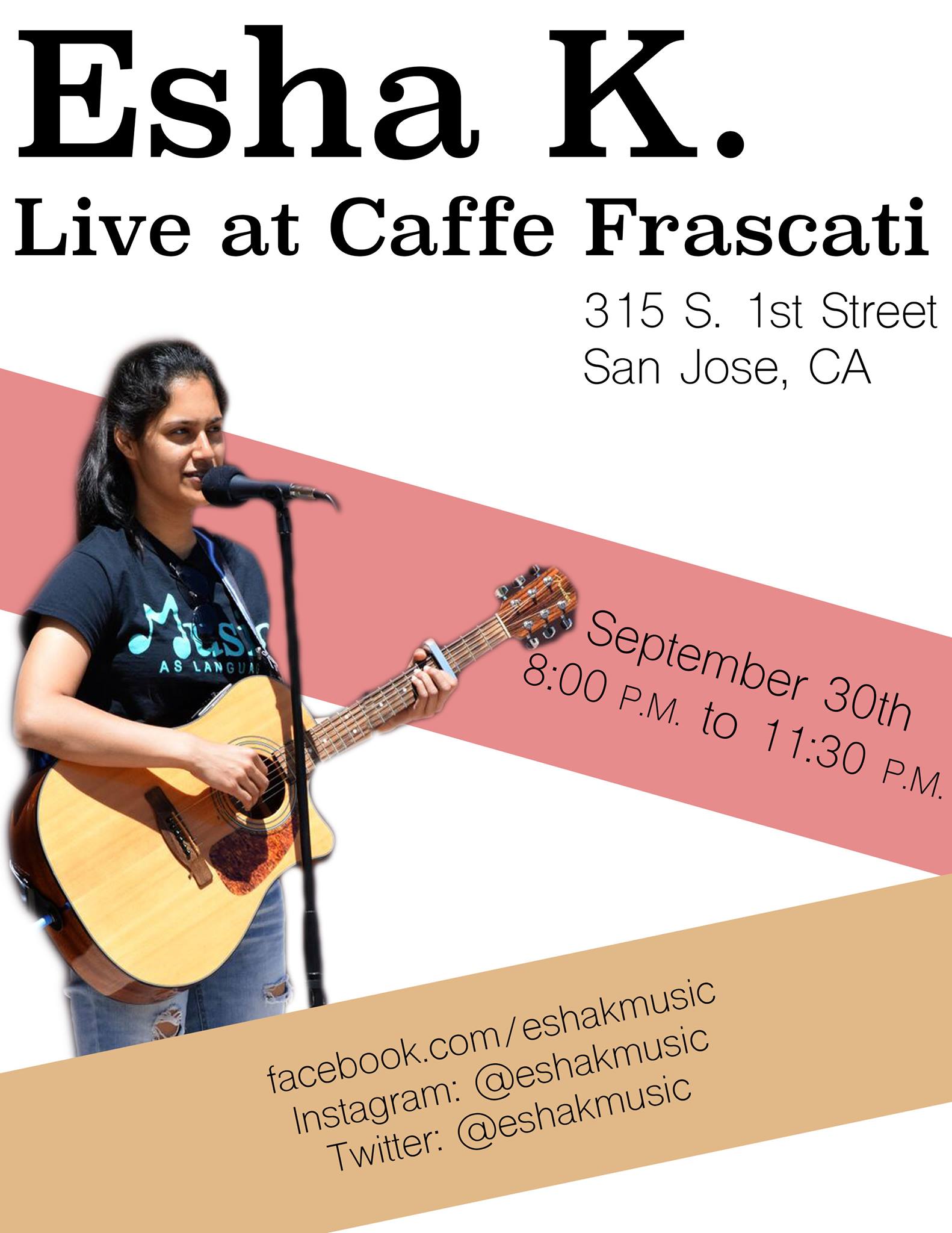 Esha K. Live at Caffe Frascati - San Jose, CA - on Sat Sep 30, 2017 at ...